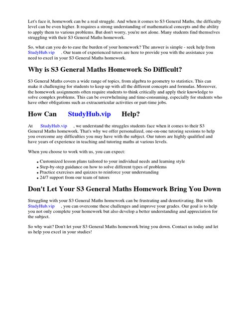 S3 General Maths Homework Pdf Worksheet Homework