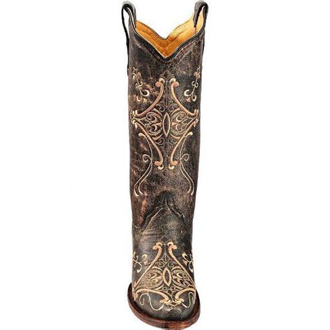 Womens Circle G Crackle Embroidery Western Boots Brown Frontier