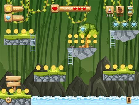 Premium Vector A Game Template Jungle Scene