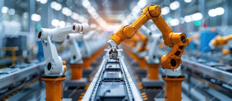 Automated Assembly Line With Robotic Arms Premium Ai Generated Image