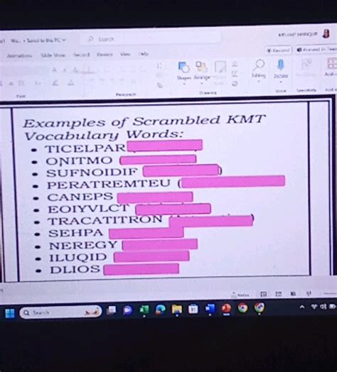 Examples Of Scrambled KMT Vocabulary Words StudyX