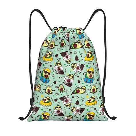 Zufioo Green Cute Avocado Sports Cinch Sack Gym String Bags Machine Washable Heavy Duty String