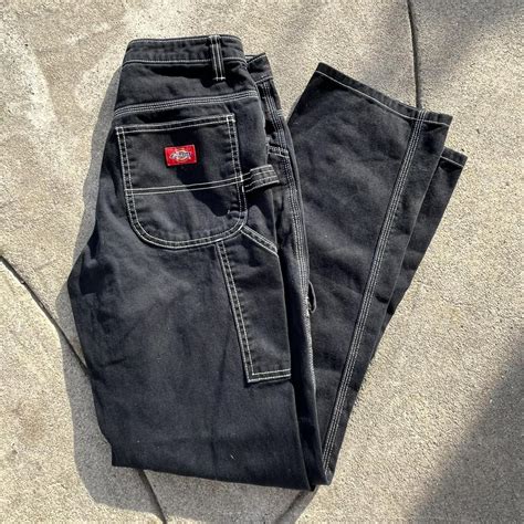 Black Dickies Pants With White Stitching Bleach Depop