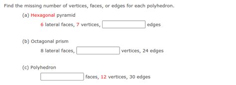[solved] nd the missing number of vertices faces or edg