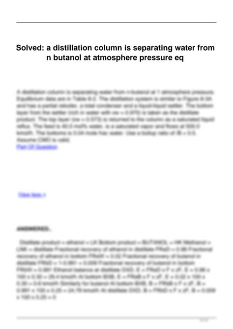 Solution Solved A Distillation Column Is Separating Water From N