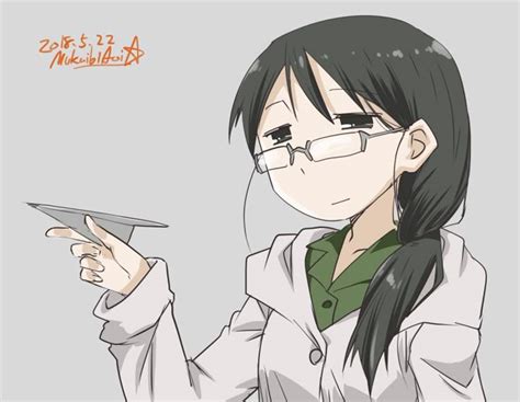 Safebooru 1girl Black Eyes Black Hair Dated Glasses Gobera Holding