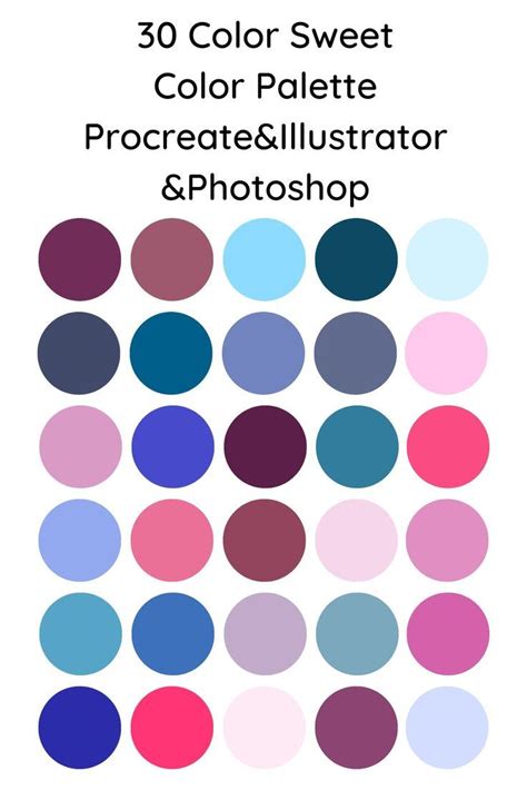 30 Sweet Procreate Illustrator Photoshop Color Palette Pink Digital