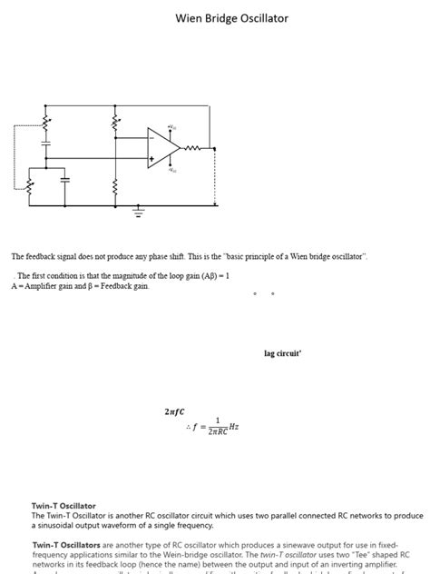 Wien Bridge Oscillator And Twin T Oscillator Pdf Electronic