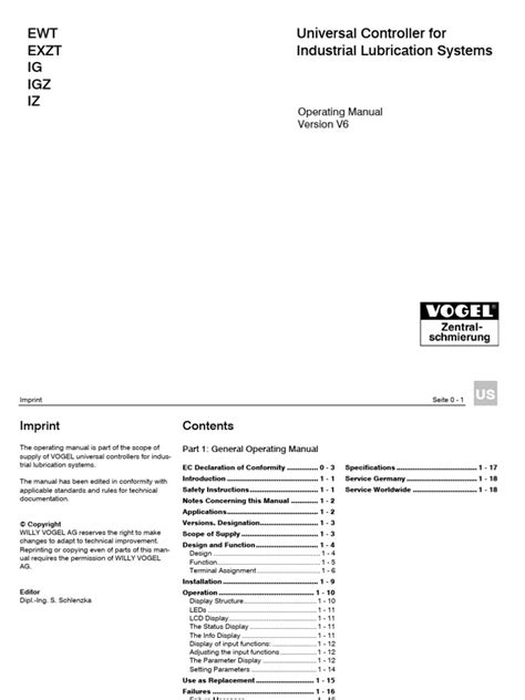 Vogel Universal Controller For Industrial Lubrication Systems Ig54 Pdf Relay Parameter