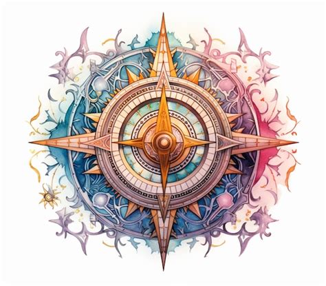 Premium Photo Compass Rose Tattoo Design With A Floral Background