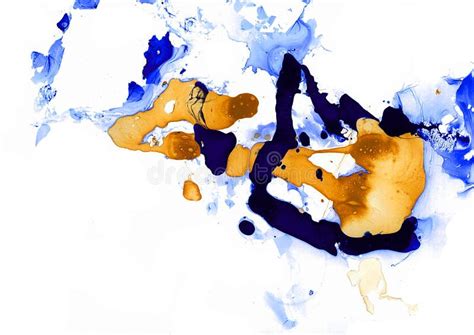 Abstraction Of Blue And Ocher Chaotic Spots On A White Background Stock Illustration