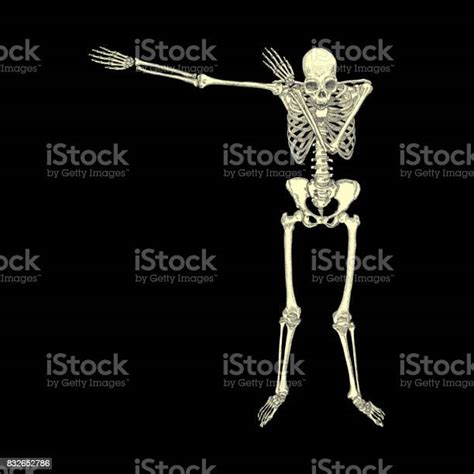 인간의 골격 포즈 Dab 검은 배경에 포즈 Dabbing 댄스 이동 제스처를 수행 합니다 벡터입니다 댑 춤에 대한 스톡 벡터