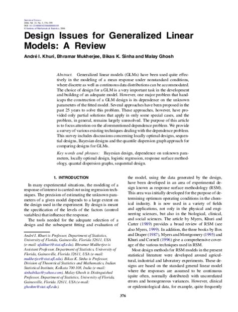 Pdf Design Issues For Generalized Linear Models A Review