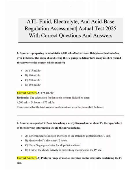 Ati Fluid Electrolyte And Acid Base Regulation Assessment Actual