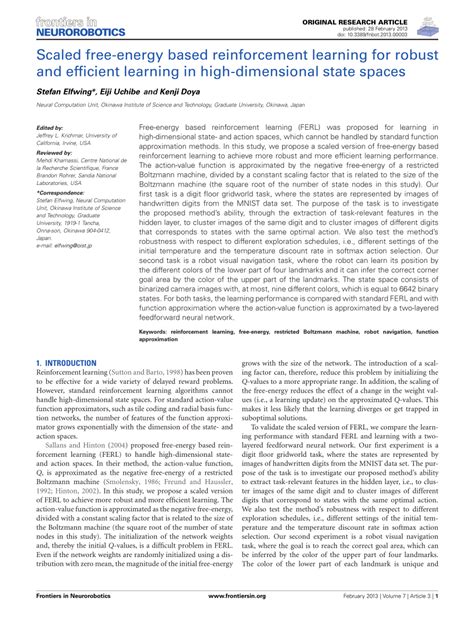 Pdf Scaled Free Energy Based Reinforcement Learning For Robust And
