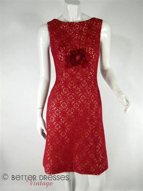 Vintage 50s 60s Cocktail Dress Cranberry Red Raspberry Pink Lace