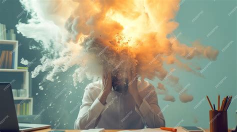 premium photo person head exploding mental overload office worker