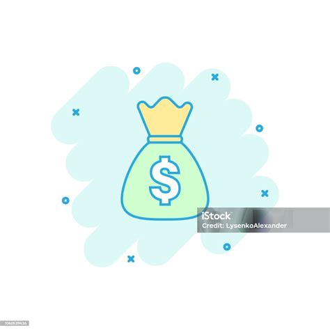 벡터 만화 스타일에서 만화 돈 가방 아이콘입니다 달러 일러스트 그림으로 주머니입니다 돈 현금 자루 스플래시 효과 개념입니다 가방에 대한 스톡 벡터 아트 및 기타 이미지
