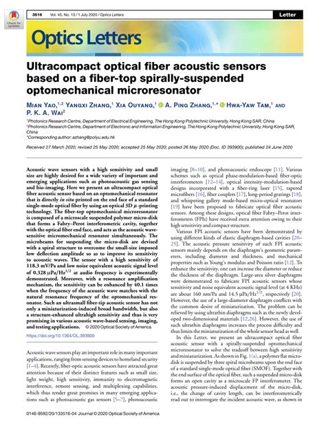 Ultracompact Optical Fiber Acoustic Sensors Based On A Fiber Top Spirally Suspended