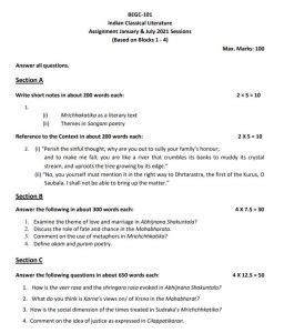 BEGC 101 Indian Classical Literature Solved Assignment 2021 IGNOU
