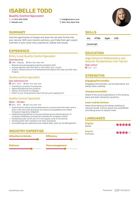 Quality Control Specialist Resume Examples Guide For Layout Skills Keywords Job