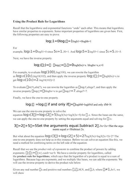 65 Logarithmic Properties Using The Product Rule For Logarithms