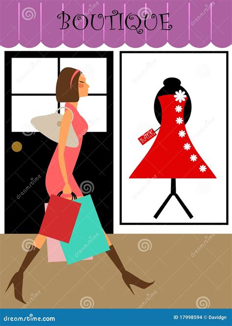 Woman Shopper Walking In Boutique Store Stock Illustration
