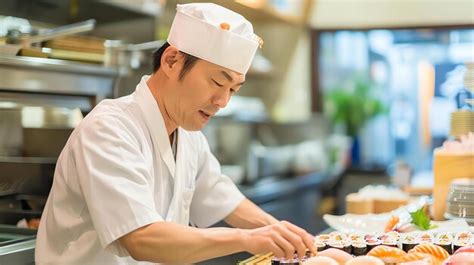Premium Photo A Sushi Chef Is Carefully Preparing A Plate Of Sushi He
