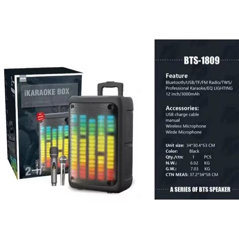 Nwe Bts 1808 Ikaraoke Box Professional System Bluetooh Speaker With Dual Microphone 2mic