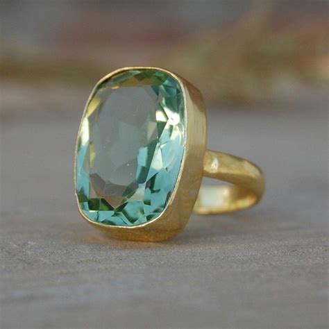 Cushion Green Amethyst Ring 18k Gold And Sterling Silver Prasiolite