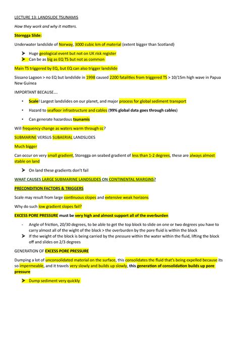 Landslide Tsunamis Lecture 13 Notes Lecture 13 Landslide Tsunamis