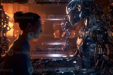Female Programmers Working In Modern Labs With Futuristic Robotic