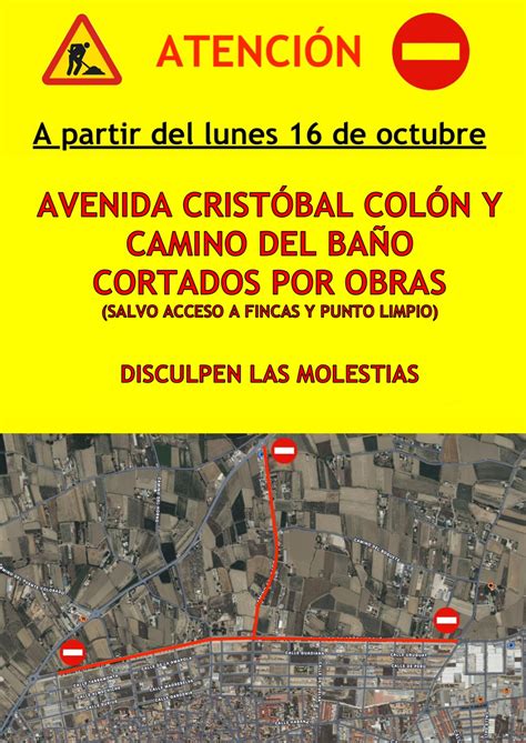 Corte por obras en la Avd Cristóbal Colón Vial y Camino del Baño de Churriana de la Vega