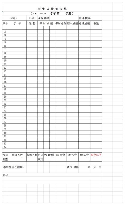 学生成绩报告单excel模板 我拉网