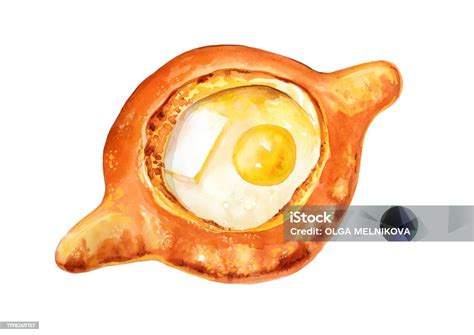 전통 아자리안과 그루지야어 요리 카차푸리 수채화 손 그린 그림입니다 0명에 대한 스톡 벡터 아트 및 기타 이미지 0명 Sulguni 계란 노른자 Istock