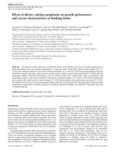 Pdf Effects Of Dietary Calcium Propionate On Growth Performance And Carcass Characteristics Of