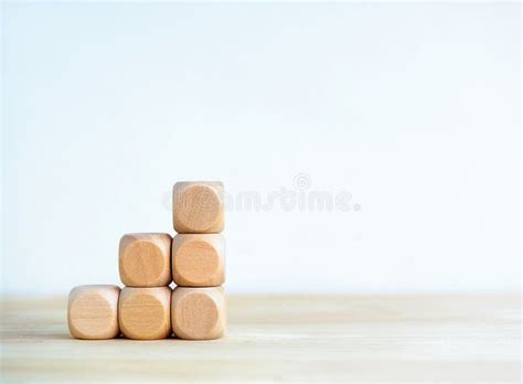 Empty Blank Wooden Cube Blocks As A Business Chart Steps On Wood Desk