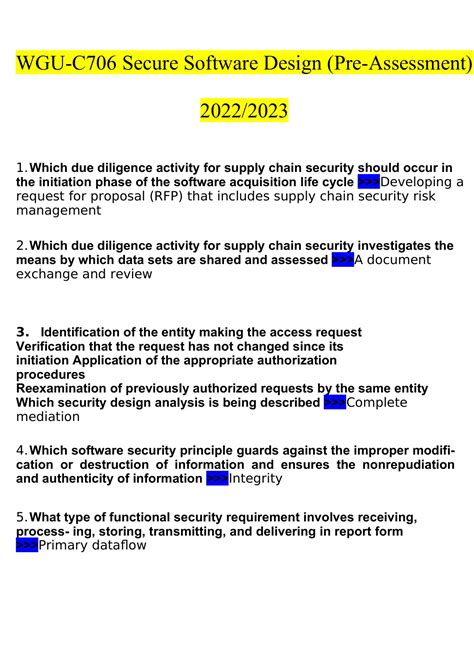 Wgu C706 Secure Software Design Pre Assessment Questions And Answers