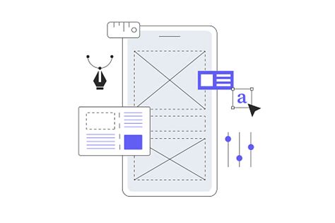 웹 및 앱 디자인 개념 사용자 인터페이스 Ui 및 사용자 경험 Ux 콘텐츠 구성 웹 페이지 또는 모바일 앱을 디자인하는 디자이너 플랫 만화 벡터 일러스트 레이 션 아이콘 웹