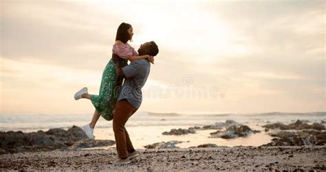 Beach Dance And Couple With Love And Bonding Together With Happiness