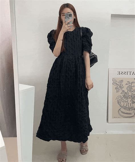 2color 루즈핏 벌룬 퍼프 소매 맥시 롱 원피스 에이블리