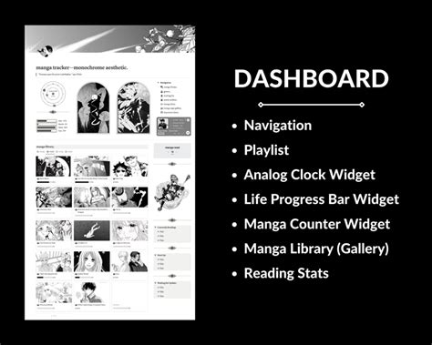Manga Tracker Notion Template Monochrome Aesthetic Notion Template Black And White Notion