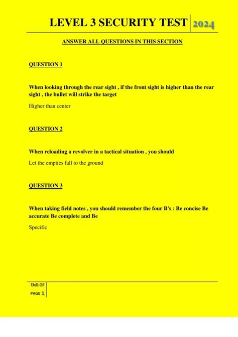 Level 3 Security Test Questions And Answers 2025 Level 3 Security Stuvia Us