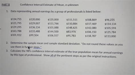 Solved Confidence Interval Estimate Of Mean σ Unknown 1