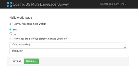 Build A Multi Language Survey With Cosmic Js Surveyjs By Flynn