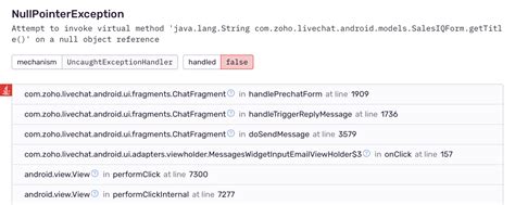 NullPointerException GetMsgid On A Null Object Reference Issue Zoho SalesIQ