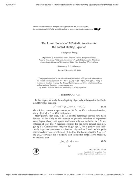 Pdf The Lower Bounds Of T Periodic Solutions For The Forced Duffing Equation