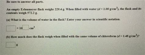 Solved An Empty Erlenmeyer Flask Weighs 2294 G When Filled