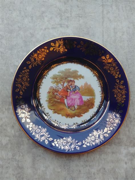 56710번 완료♥ 블루밍앤틱 입니다♥오늘도 이쁜이들 보세요♥ 1 프랑스 리모지 연인 네이비 금장 접 리노밴드 앤틱and아트 유럽 빈티지 여행 엔틱 그릇