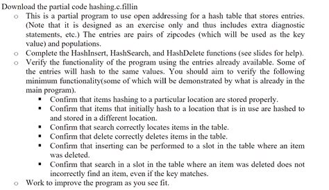 Solved Hashing C Fillin Hash Table Include Chegg Com